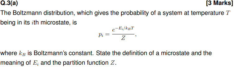 Solved Q.3(a) [3 Marks] The Boltzmann distribution, which | Chegg.com