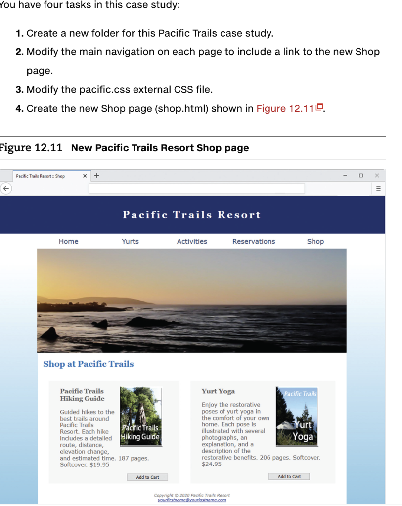 Solved write an html code and CSS code pacific trails resort | Chegg.com