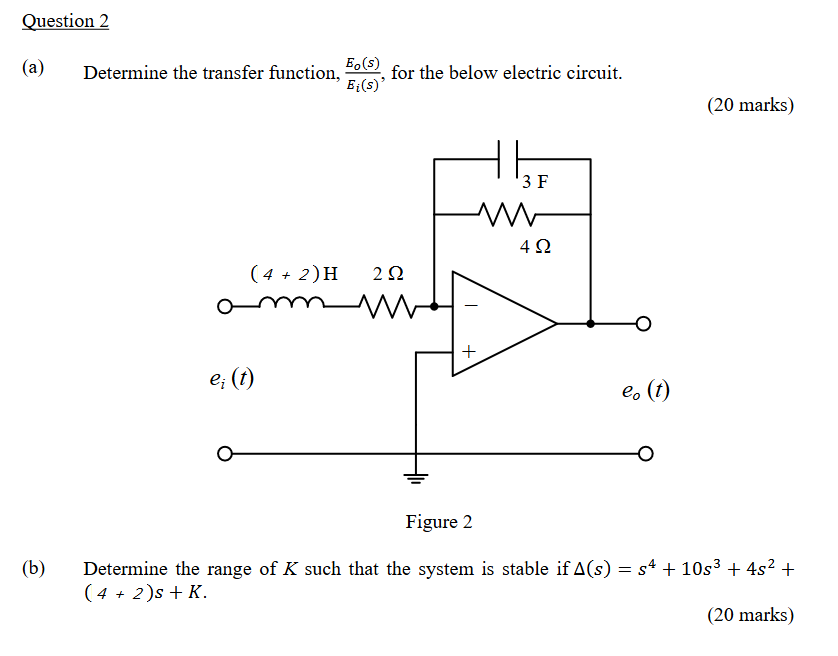 Solved Question 2 (a) E.(S) Determine the transfer function, | Chegg.com