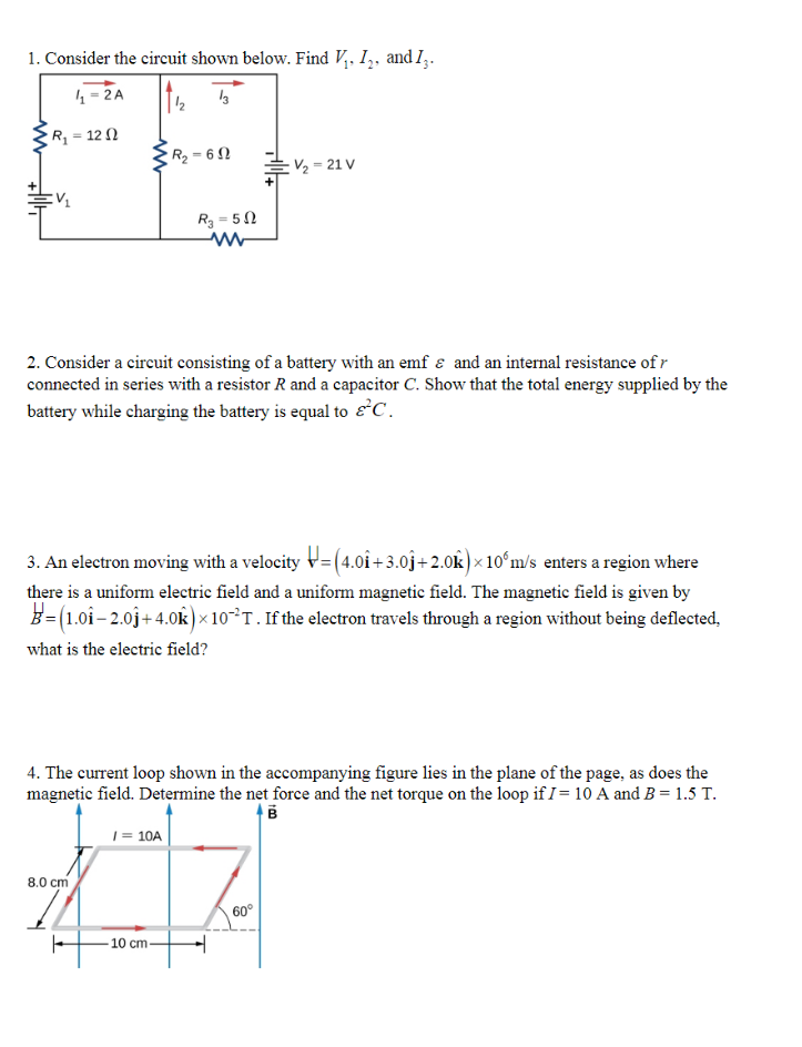 Solved 1. Consider the circuit shown below. Find V1,I2, and | Chegg.com