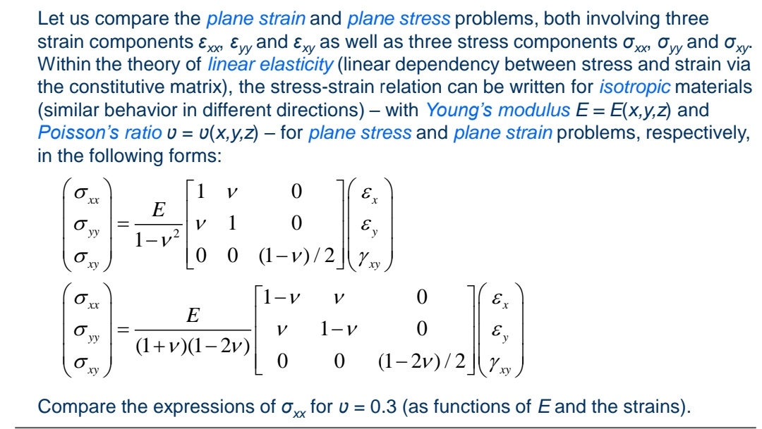 Let us compare the plane strain and plane stress | Chegg.com