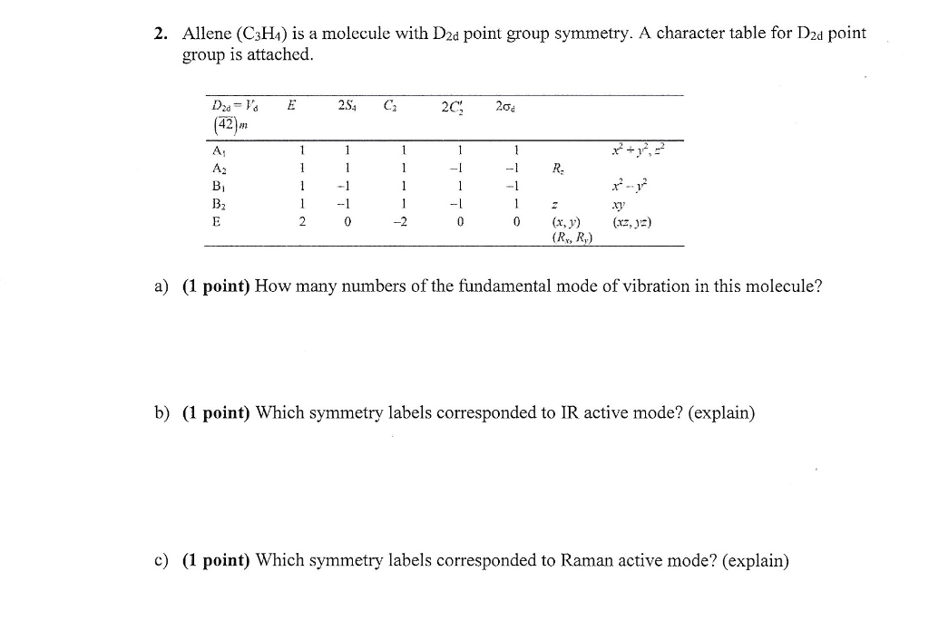 Solved 2. Allene (C3H4) is a molecule with Dzd point group | Chegg.com