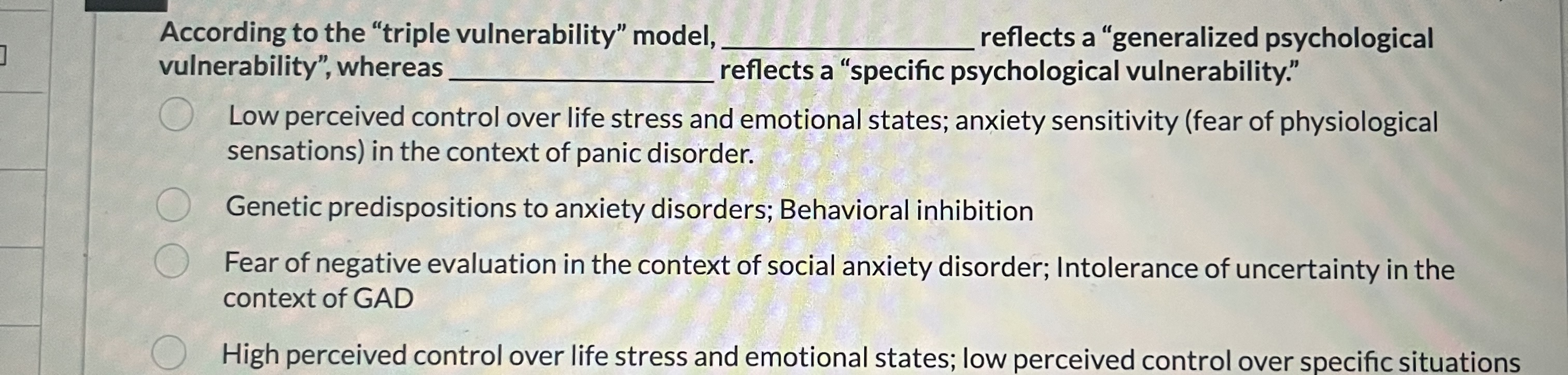 Solved According to the "triple vulnerability" model, | Chegg.com