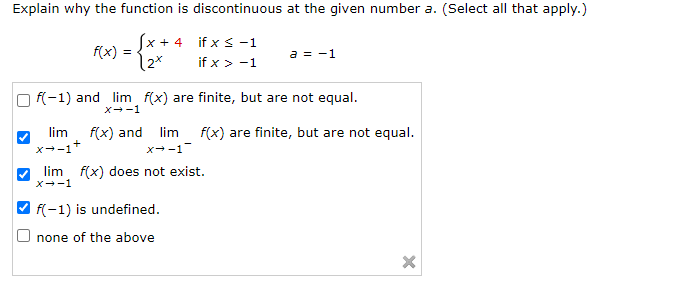 Solved Explain why the function is discontinuous at the | Chegg.com