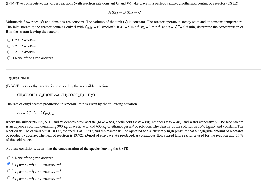 Solved (F-34) Two consecutive, first order reactions (with | Chegg.com