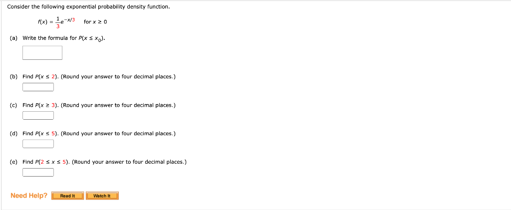 Solved Consider the following exponential probability | Chegg.com