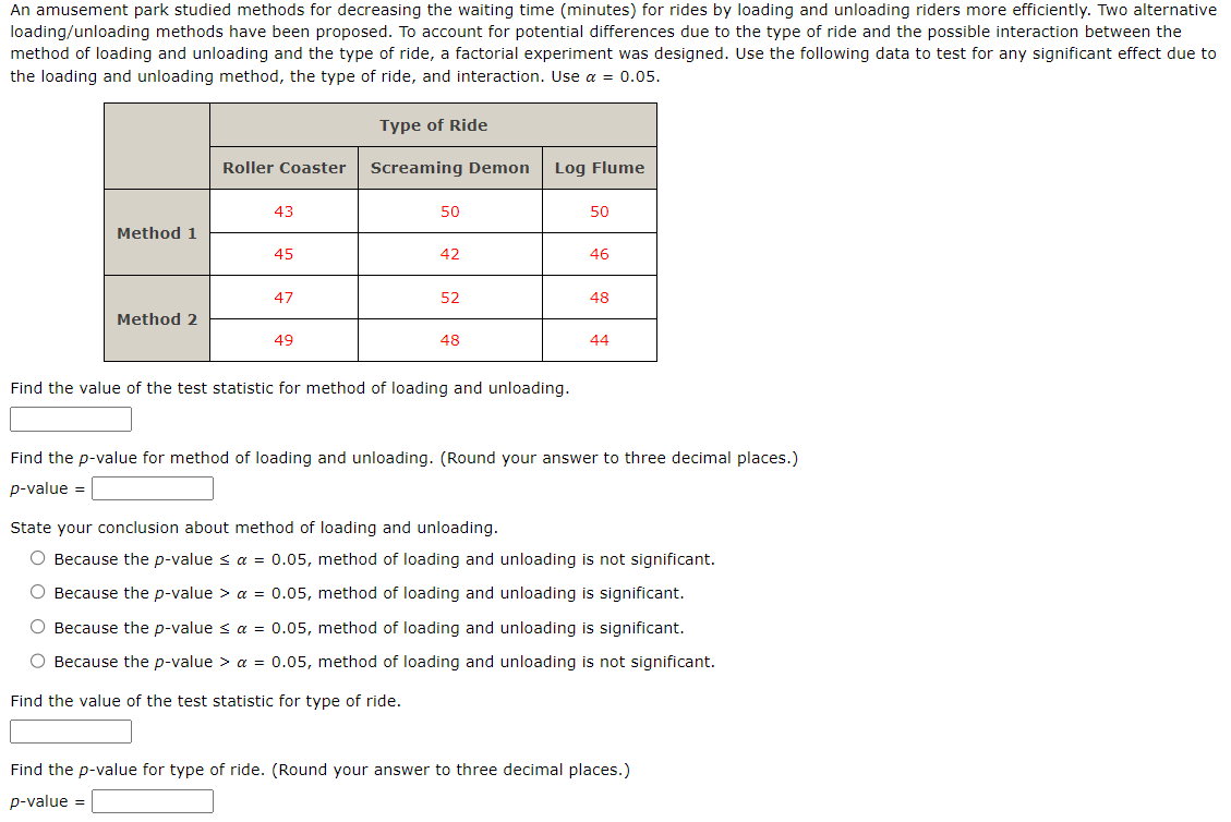 Solved An amusement park studied methods for decreasing the | Chegg.com
