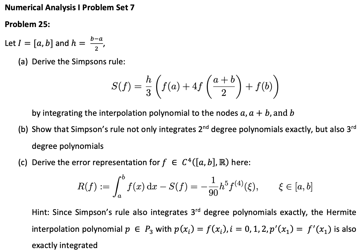 Solved Numerical Analysis I Problem Set 7 Problem 25: b-a | Chegg.com