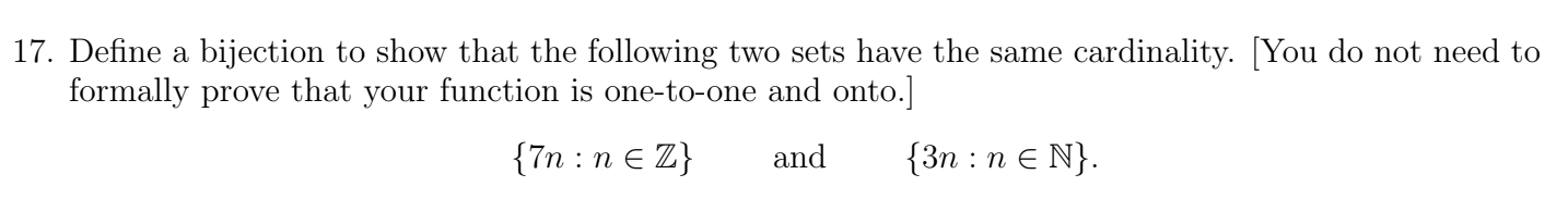 Solved a 17. Define a bijection to show that the following | Chegg.com