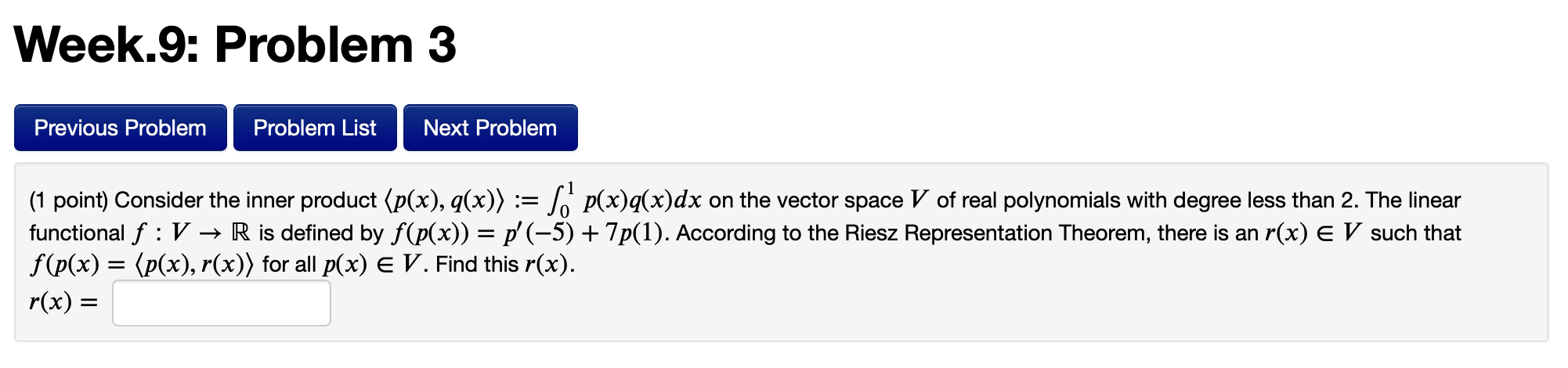 Solved Week.9: Problem 3 Previous Problem Problem List Next | Chegg.com