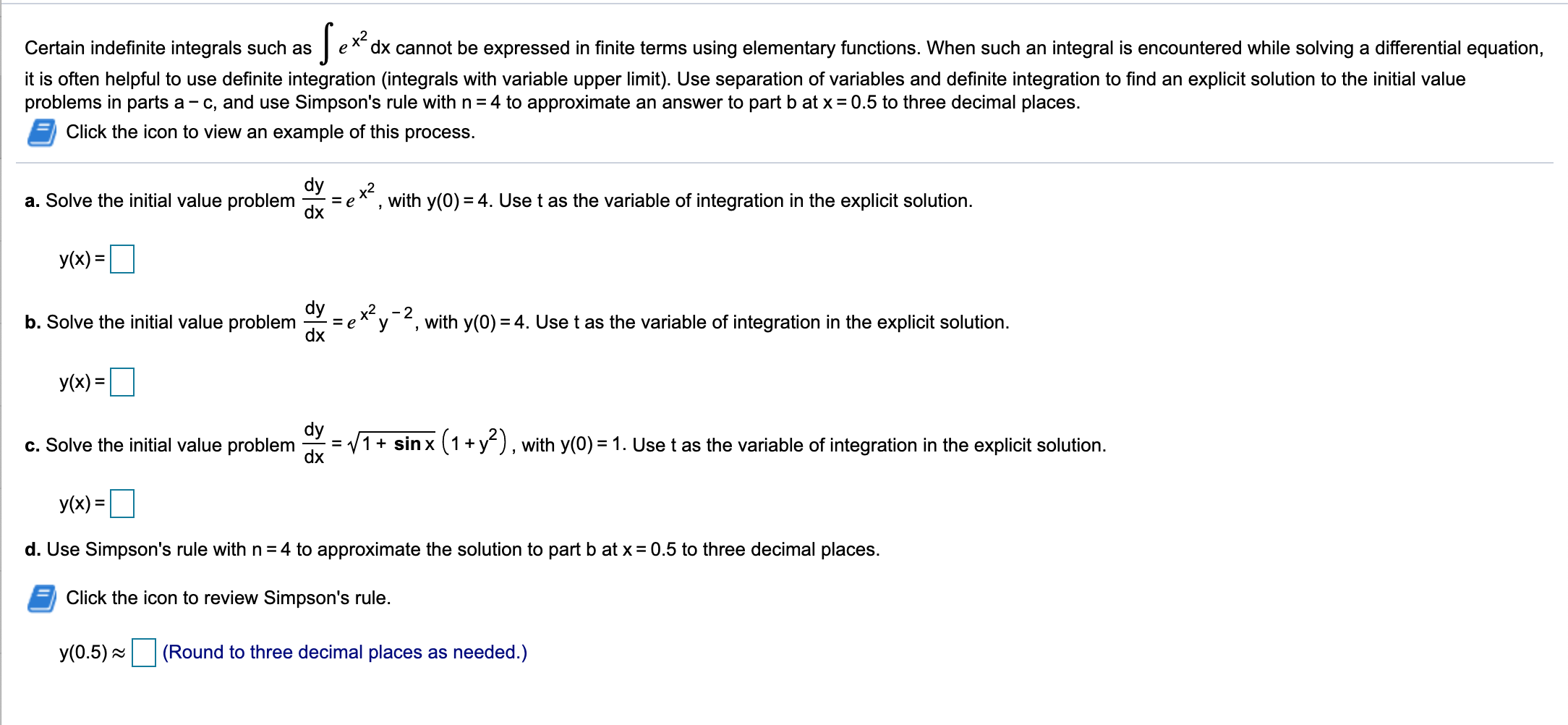 Solved : ex? Certain indefinite integrals such as dx cannot | Chegg.com