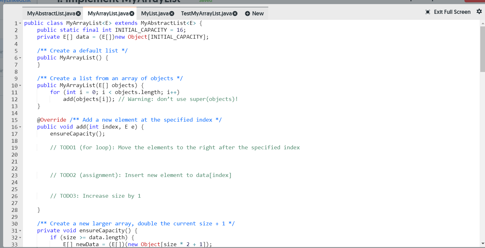 O Exit Full Screen MyAbstractList.java | Chegg.com