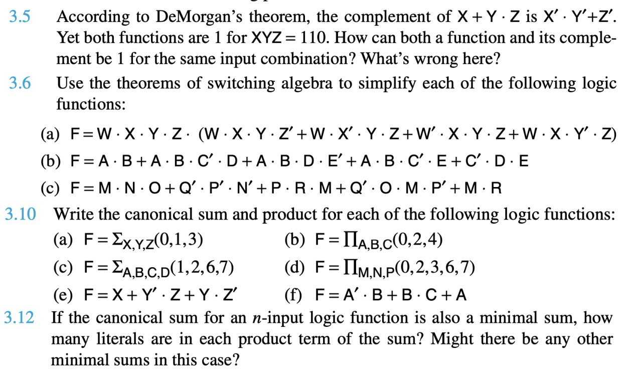 Solved 3.5 According to DeMorgan's theorem, the complement | Chegg.com