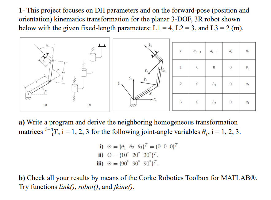 1- This project focuses on DH parameters and on the | Chegg.com