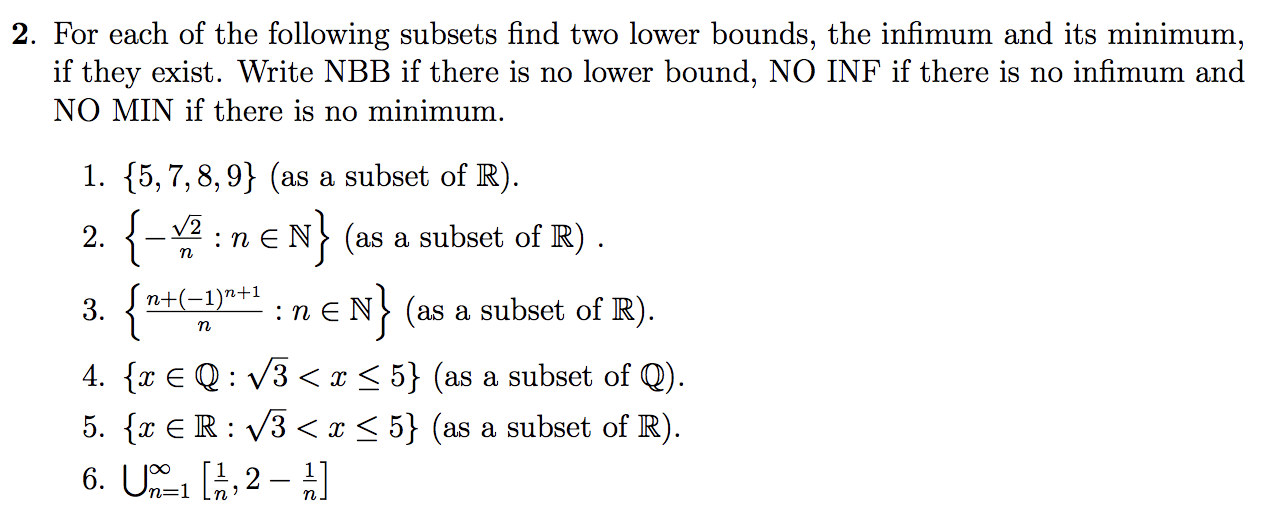 2. For each of the following subsets find two lower | Chegg.com