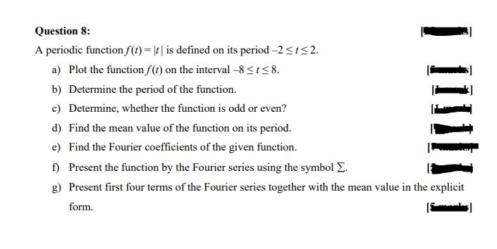 Solved Question 8: A periodic function f(t) = \t| is defined | Chegg.com