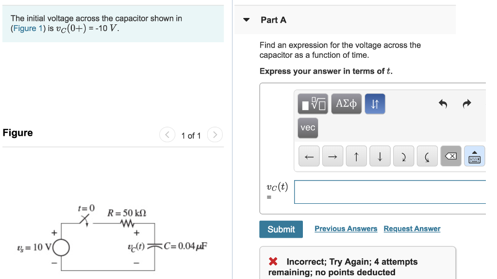 Solved The initial voltage across the capacitor shown in | Chegg.com