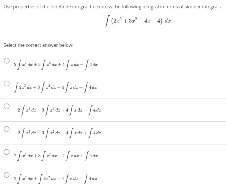 Solved Use properties of the indefinite integral to express | Chegg.com