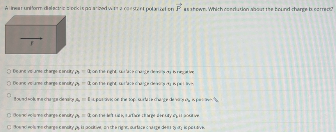 Solved A linear uniform dielectric block is polarized with a | Chegg.com