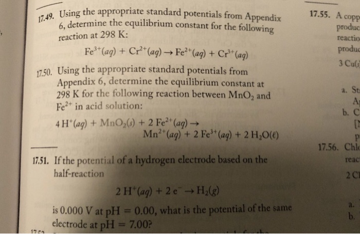 Solved the appropriate standard potentials from Appendix | Chegg.com