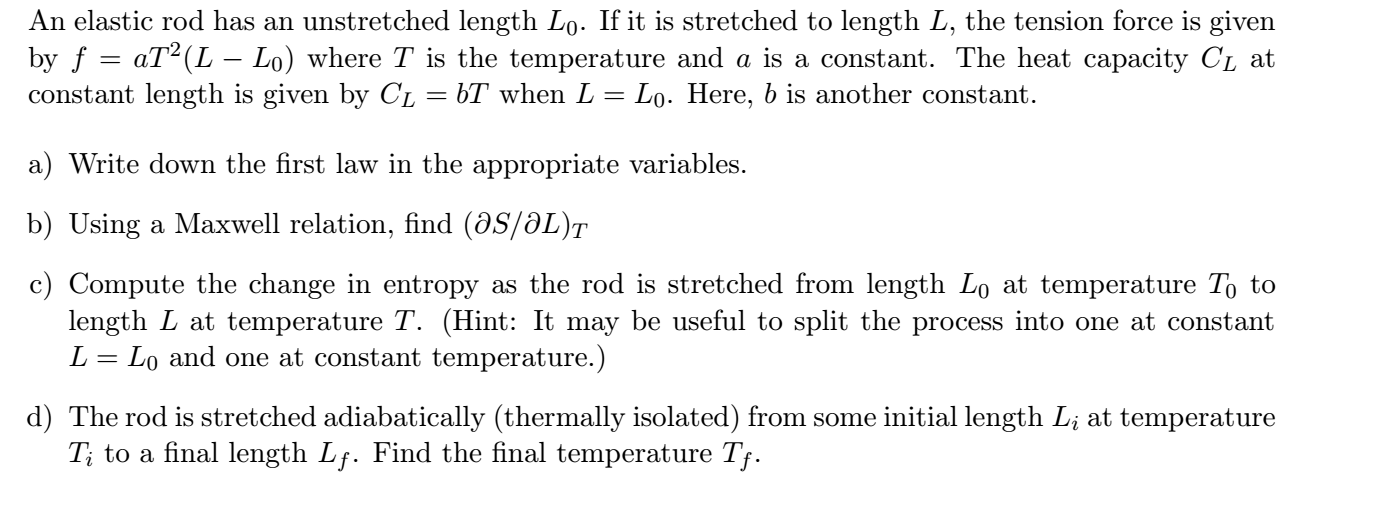 Solved An elastic rod has an unstretched length L0. If it is | Chegg.com