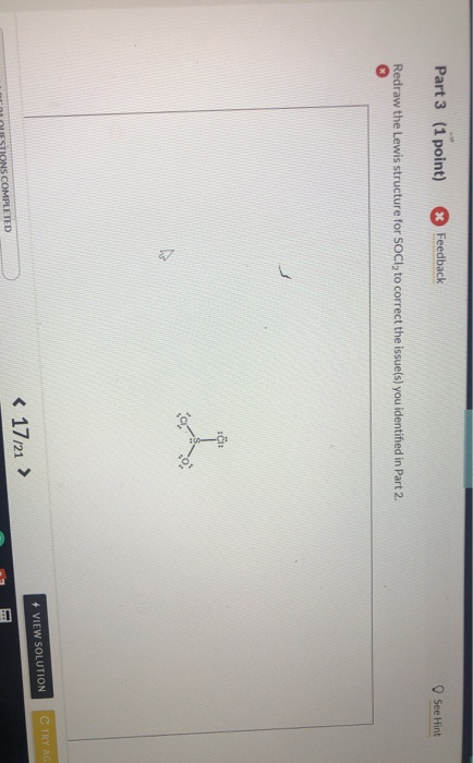 Solved Part 3 (1 point) Feedback Redraw the Lewis structure | Chegg.com