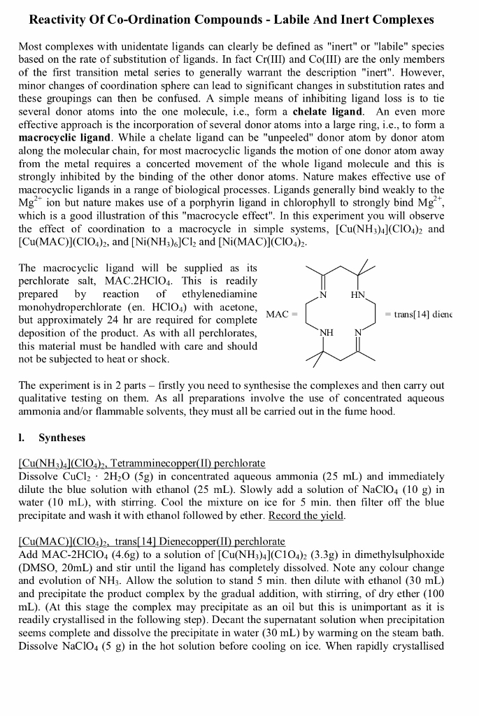 Solved Reactivity Of Co-Ordination Compounds - Labile And | Chegg.com