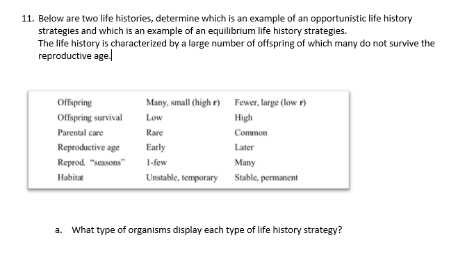 Solved 11. Below are two life histories, determine which is | Chegg.com
