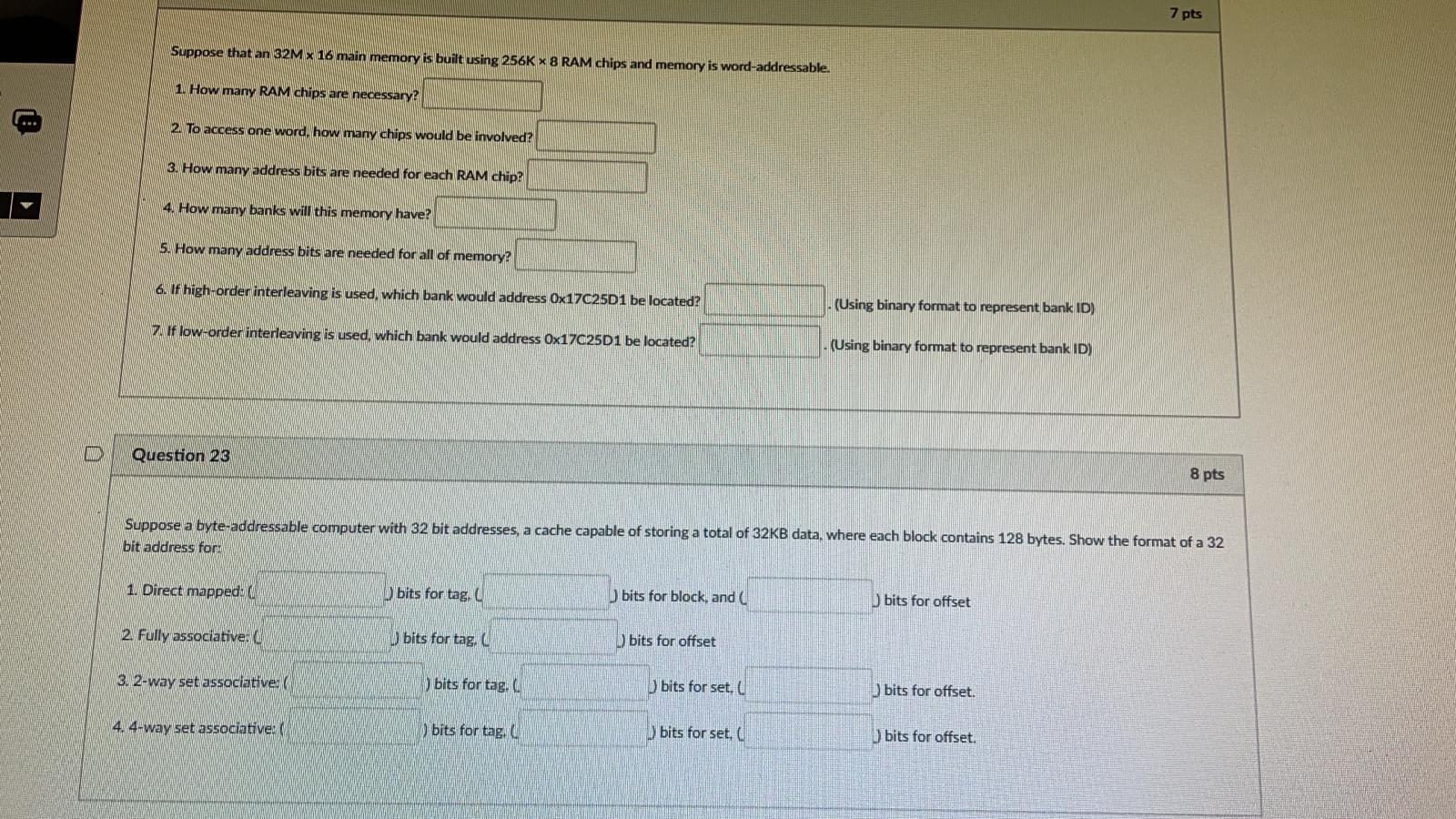 Solved 7 pts Suppose that an 32M X 16 main memory is built | Chegg.com
