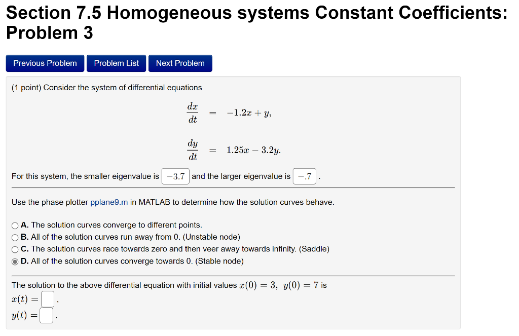 Solved Section 7.5 Homogeneous systems Constant | Chegg.com