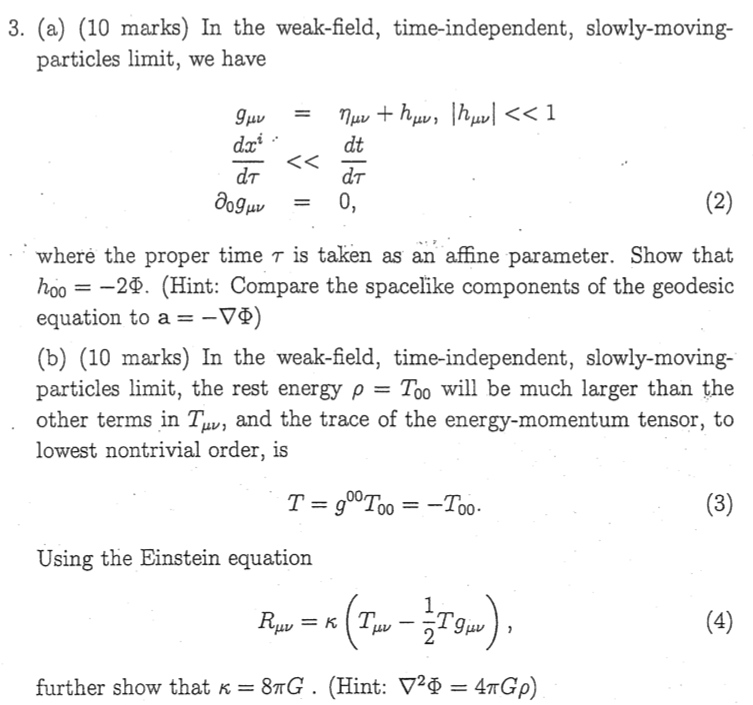Solved This is a General Relativity question, please provide | Chegg.com