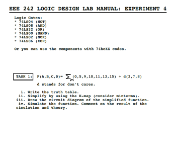 Solved EEE 242 LOGIC DESIGN LAB MANUAL: EXPERIMENT 4 Logic | Chegg.com