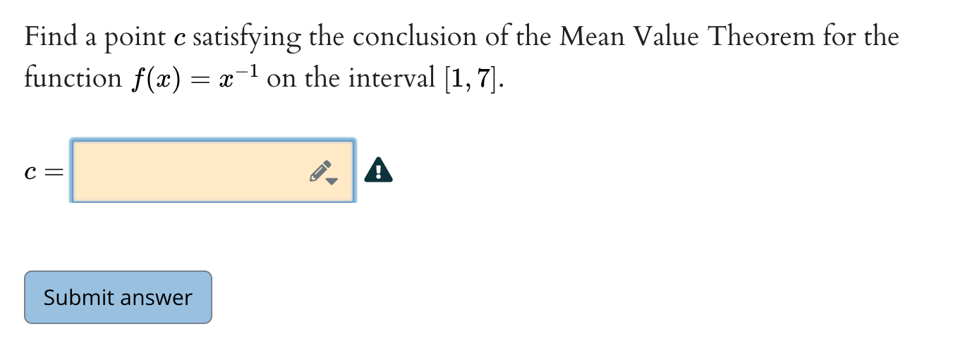Solved Find a point c satisfying the conclusion of the Mean | Chegg.com
