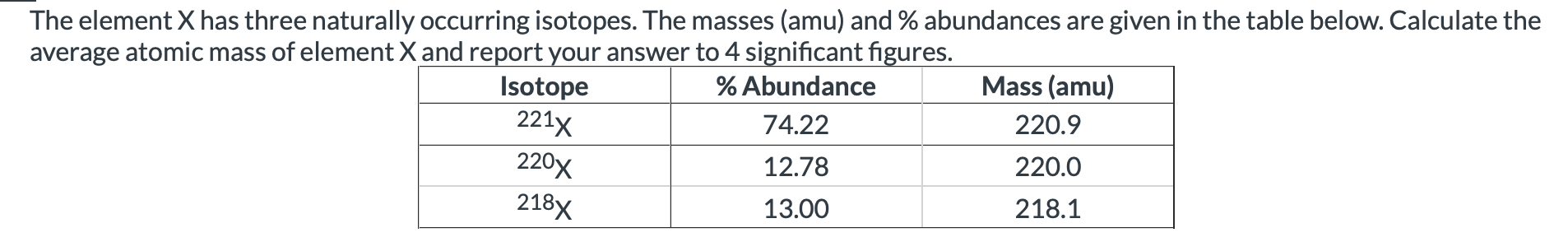 Solved The element x ﻿has three naturally occurring | Chegg.com