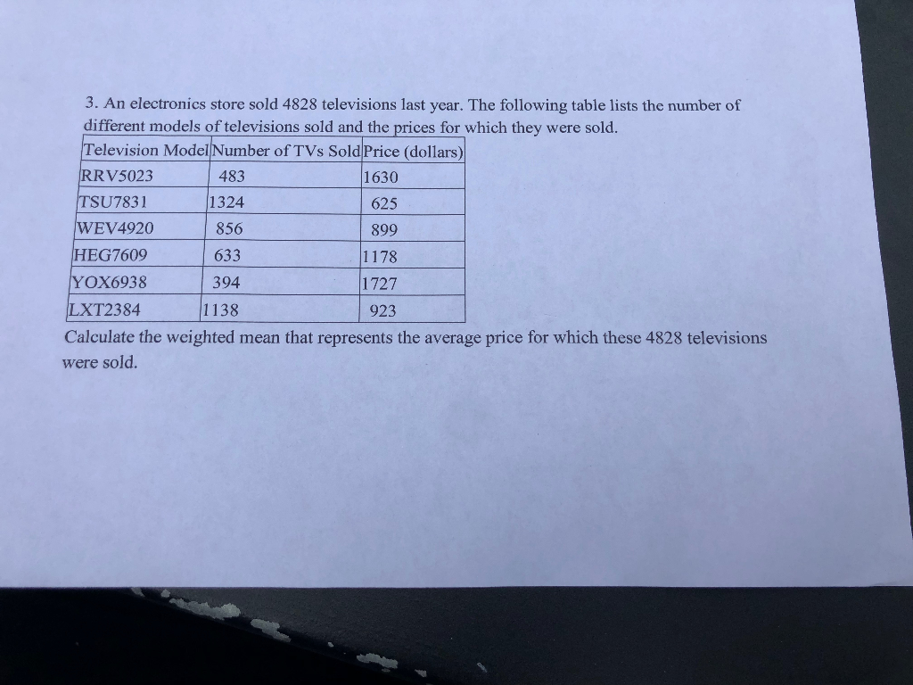 Solved 3. An electronics store sold 4828 televisions last | Chegg.com