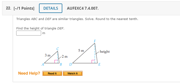 Solved 22. [-/1 Points] DETAILS AUFEXC4 7.4.007. Triangles | Chegg.com