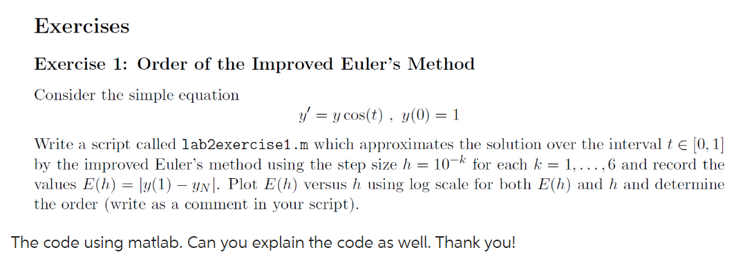 Exercise 1: Order of the Improved Euler's Method | Chegg.com