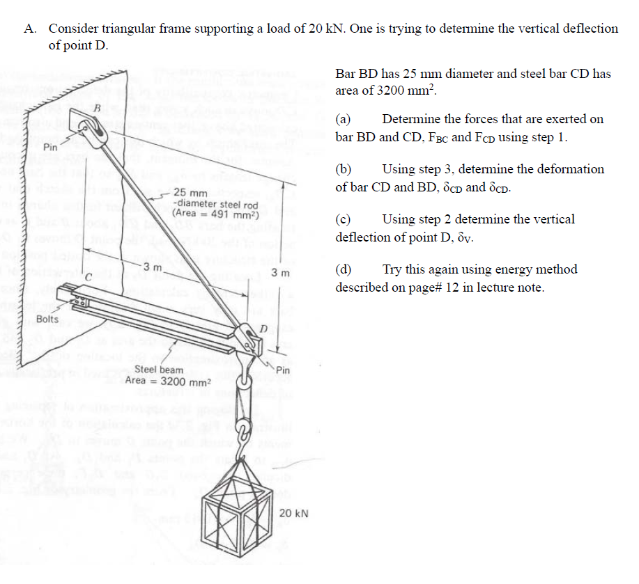 Solved A. Consider triangular frame supporting a load of 20 | Chegg.com