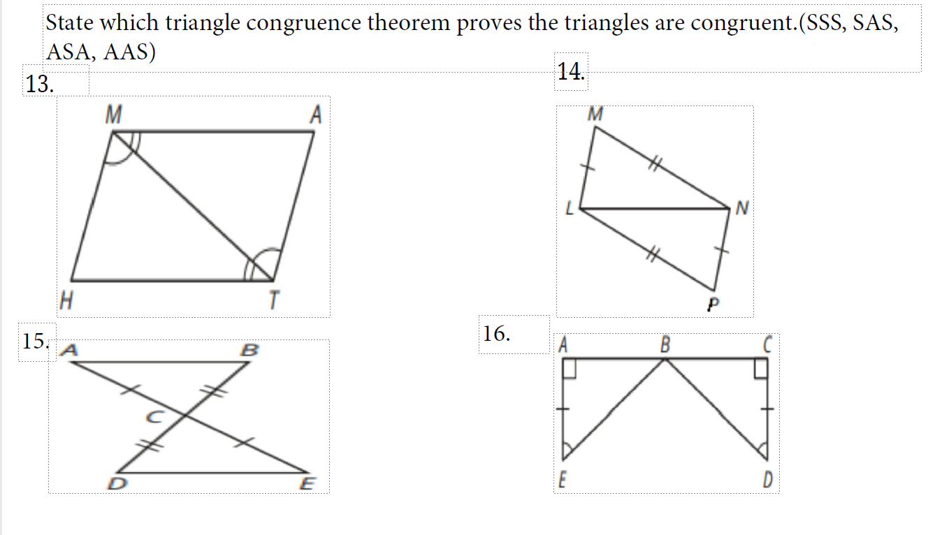 Solved State which triangle congruence theorem proves the | Chegg.com