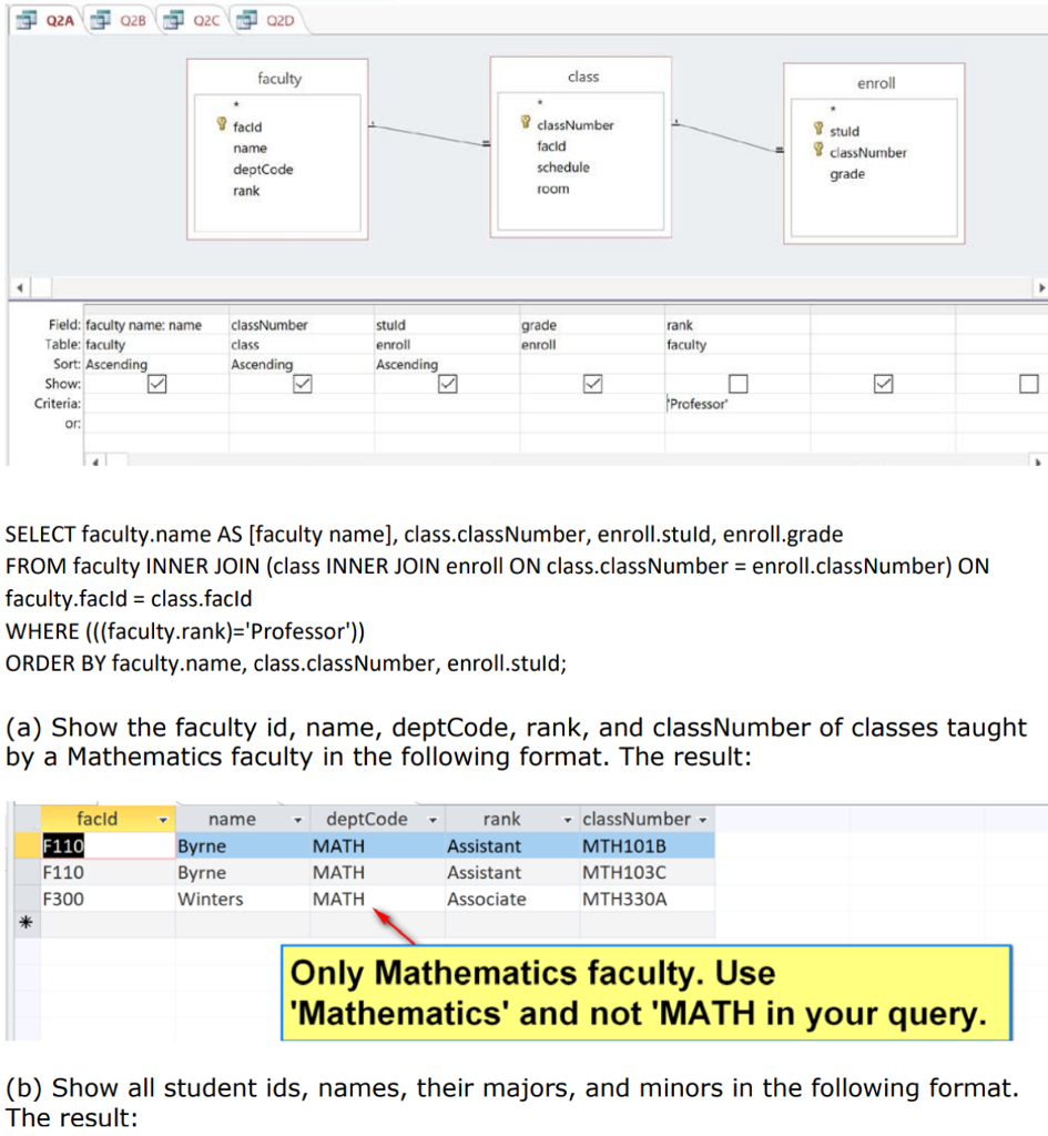 (2) Simple Access Query. Use the University DB in | Chegg.com