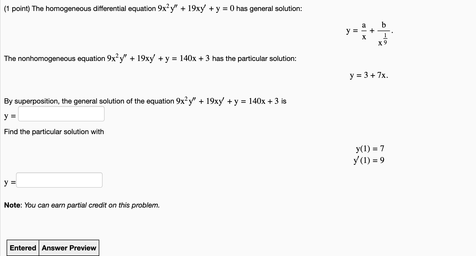 Solved (1 point) The homogeneous differential equation | Chegg.com