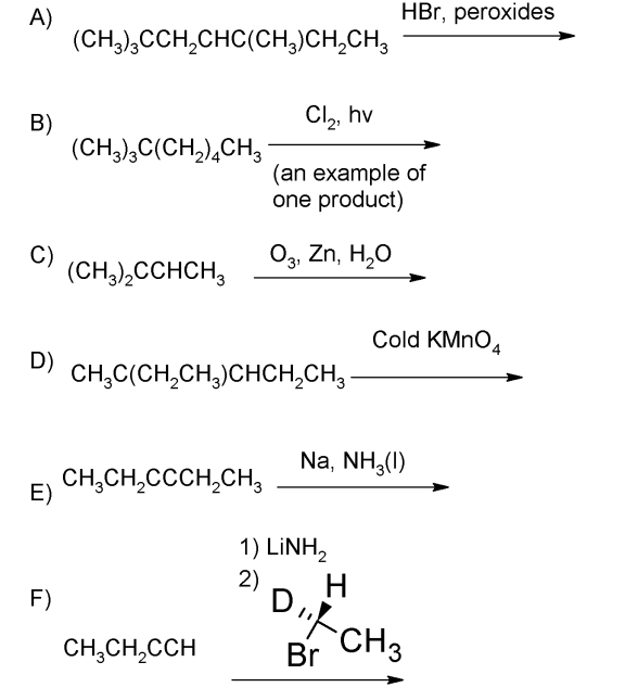 Solved A) HBr, peroxides (CH3)3CCH CHC(CH3)CH2CH3 B) Cl2, hv | Chegg.com