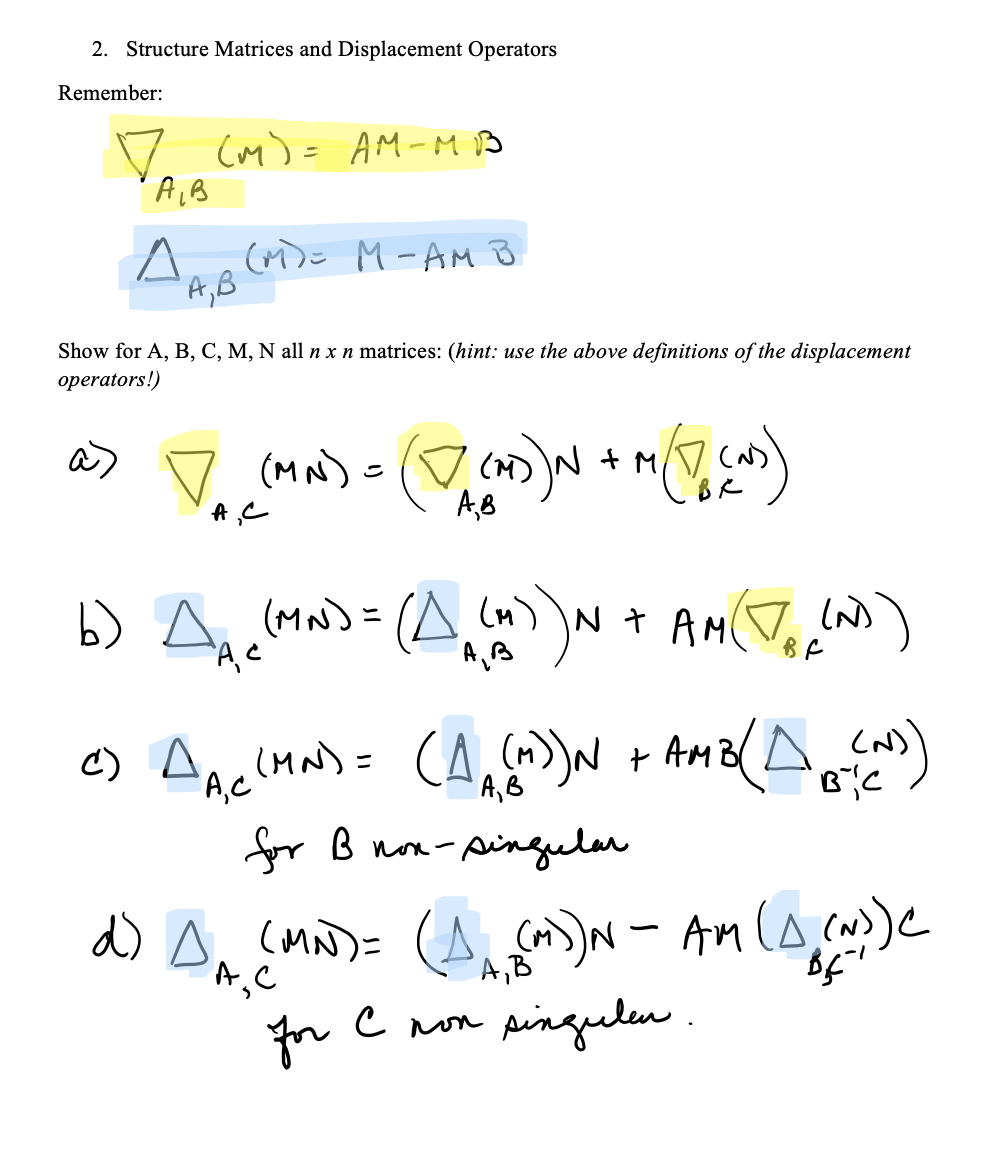 Solved 2 Structure Matrices And Displacement Operators