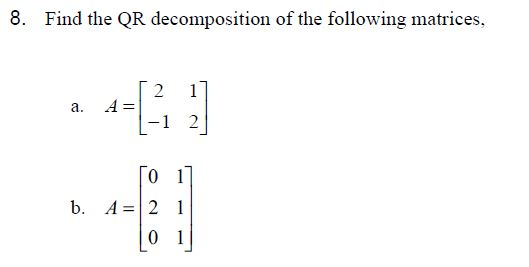 Solved 8. Find the QR decomposition of the following | Chegg.com
