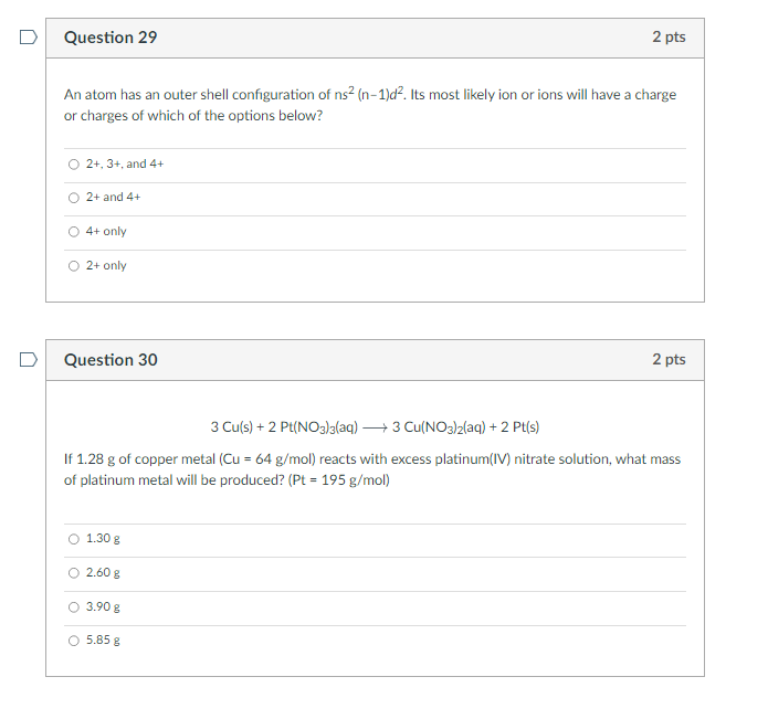 Solved An atom has an outer shell configuration of | Chegg.com