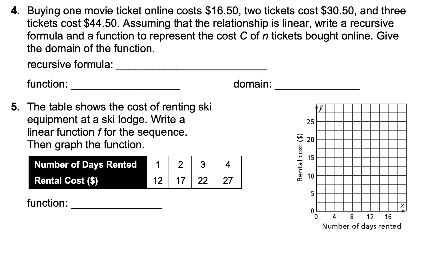 Solved 4. Buying one movie ticket online costs $16.50, two | Chegg.com