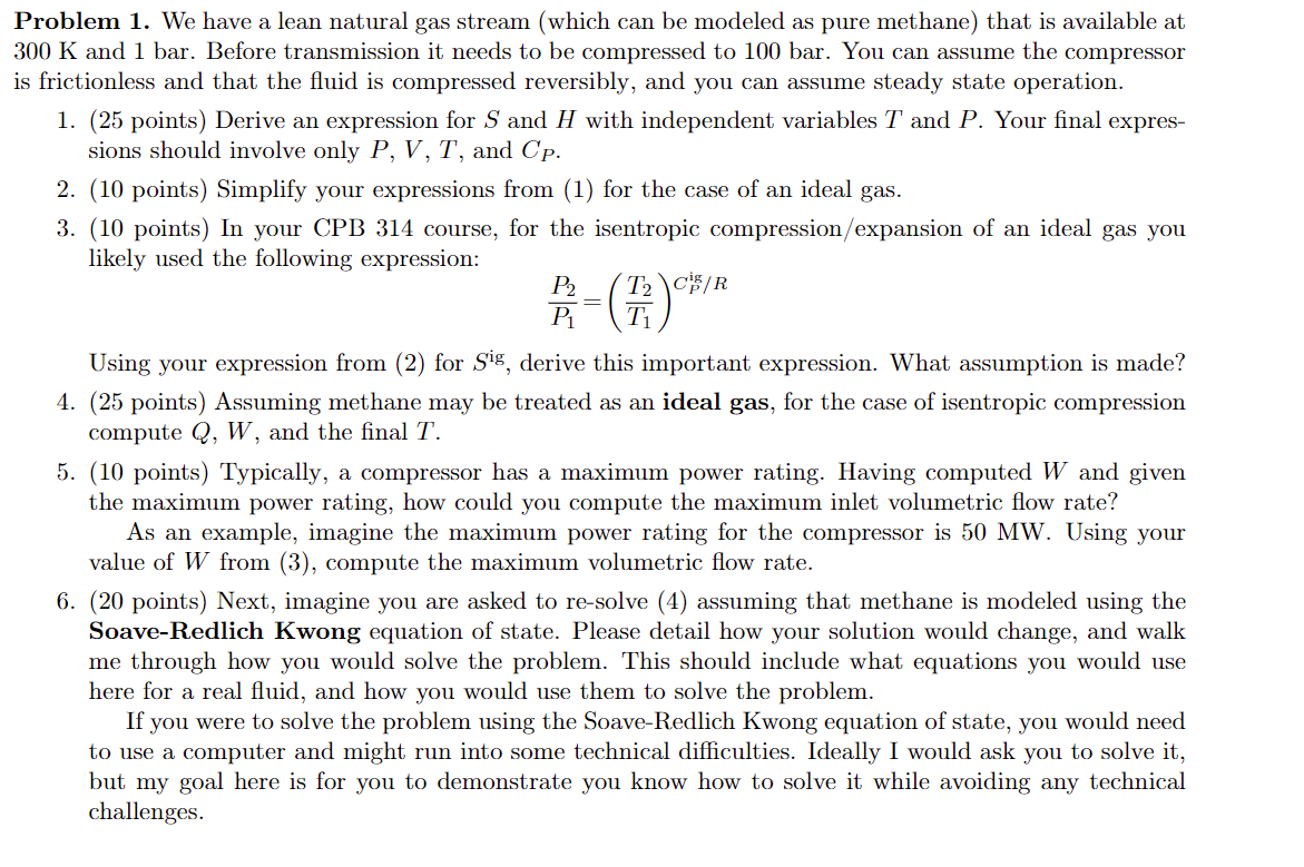 Solved Problem 1. We have a lean natural gas stream (which | Chegg.com