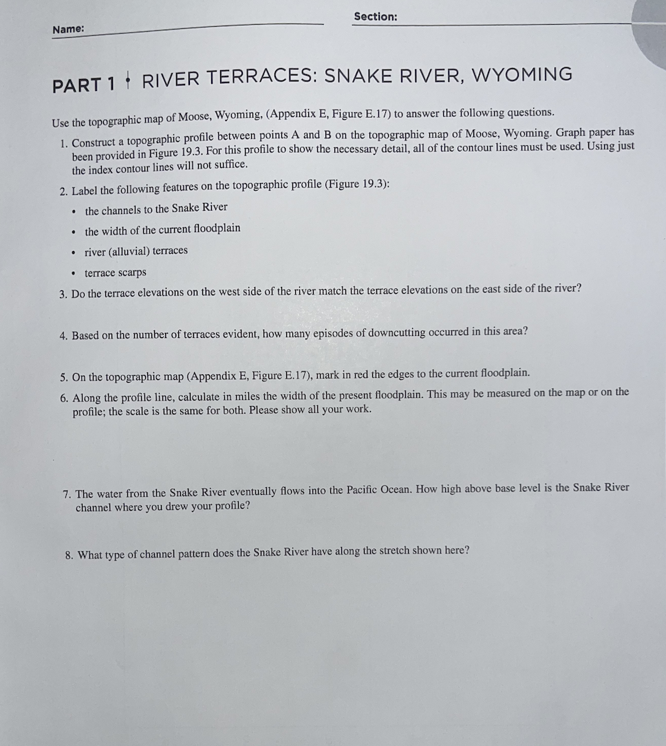 Solved PART 1 'RIVER TERRACES: SNAKE RIVER, WYOMING Use the | Chegg.com