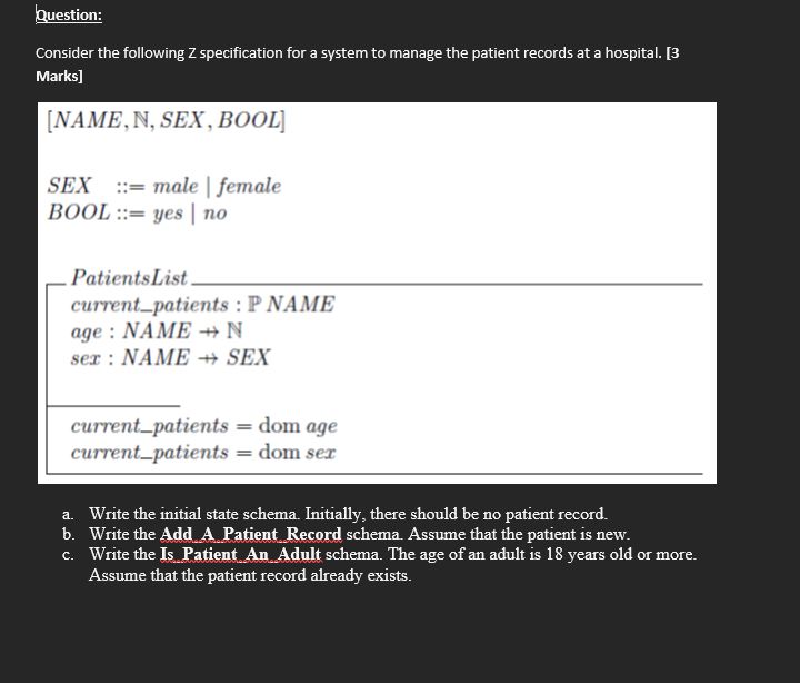 Solved [ Name N Sex Bool] Sex Male ∣ Female Bool Yes