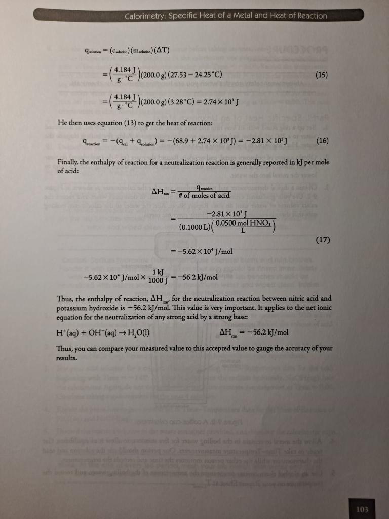 Laboratory 9 CALORIMETRY: SPECIFIC HEAT OF A METAL | Chegg.com